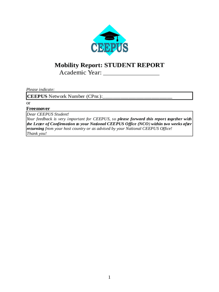 Mobility Report: STUDENT REPORT Academic Year: Please Doc Template ...
