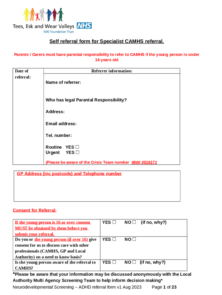 MFT CAMHS Referral Doc Template | pdfFiller