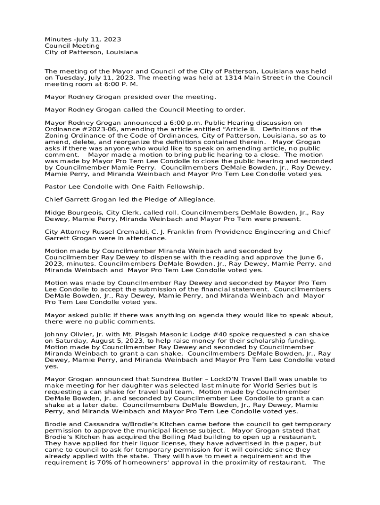 Mayor Rodney Grogan announced a 6:00 p Doc Template | pdfFiller