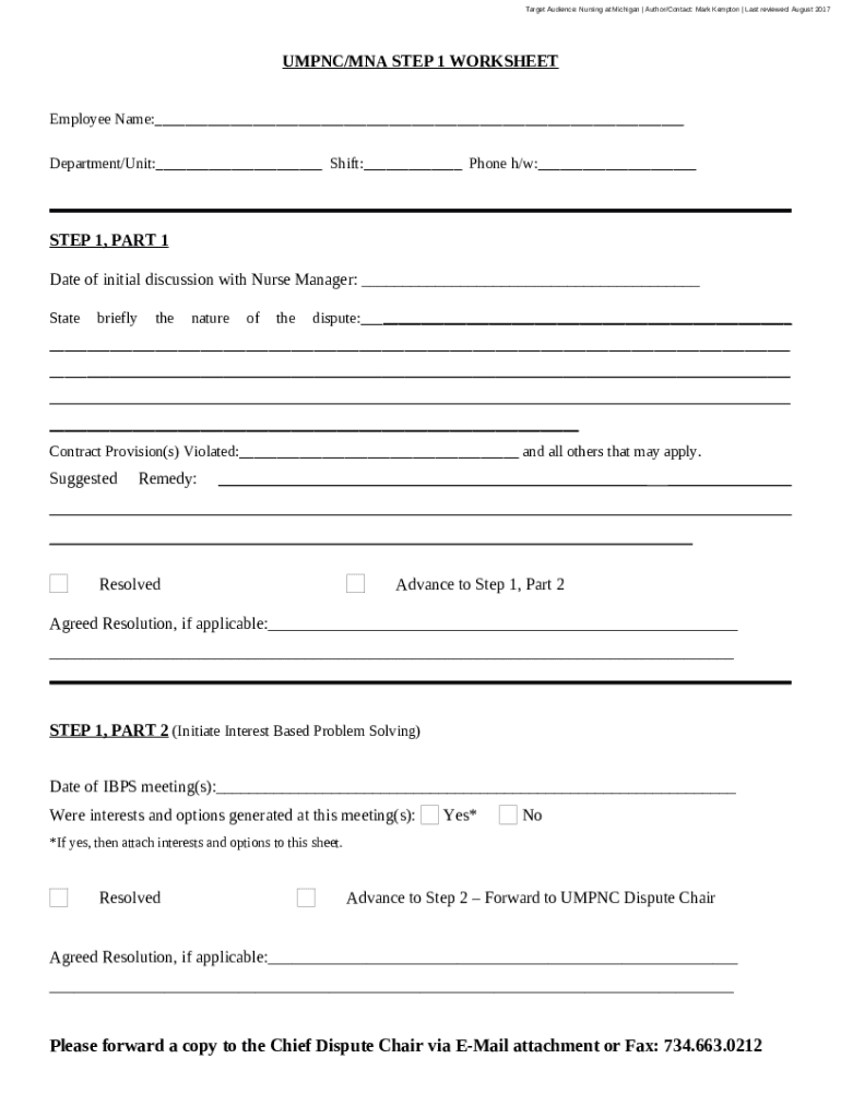 CMCH RNA-MNA GRIEVANCE Doc Template | pdfFiller