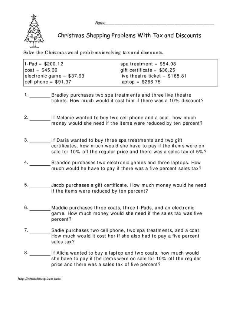 Fillable Online Problems with Tax and Discounts - 2 Worksheets Fax ...