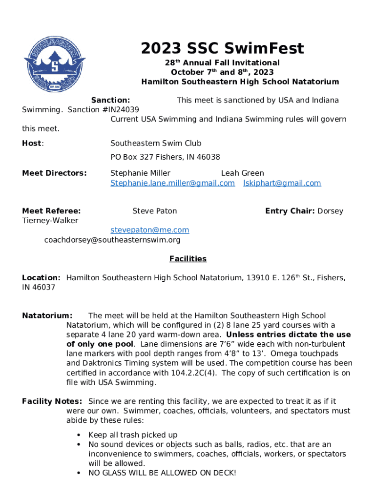 Southeastern Swim Club 27 th Annual Summer Sizzler Doc Template | pdfFiller