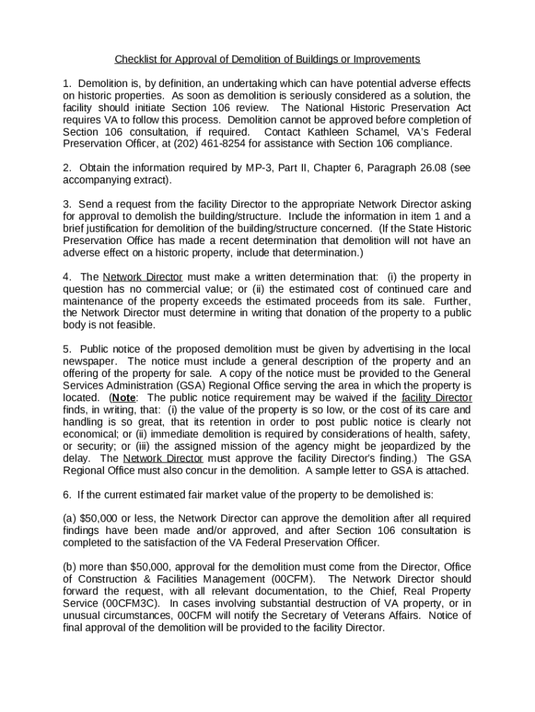 Checklist for Approval of Demolition of Buildings or ... Doc Template ...