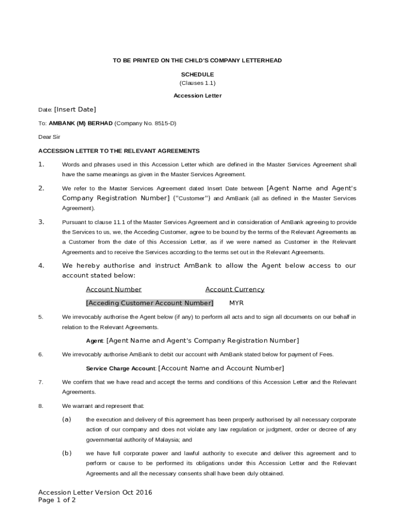 Letter of Accession Related Company (Conventional) Doc Template | pdfFiller
