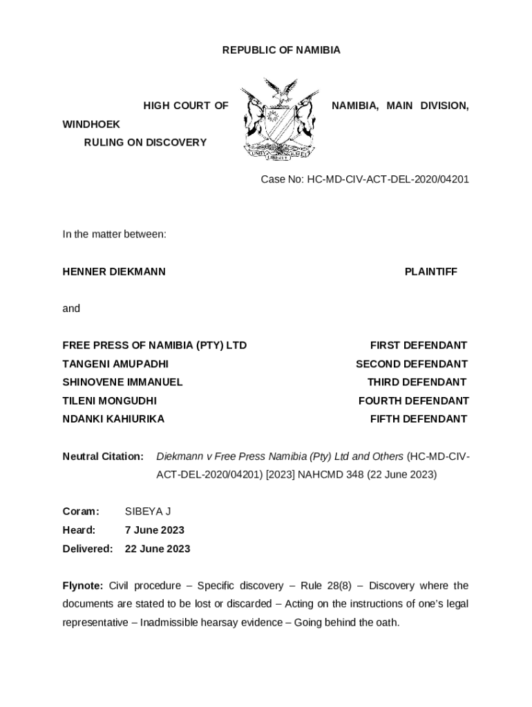 Diekmann v Free Press of Namibia (Pty) Ltd (HC-MD-CIV ... Doc Template ...