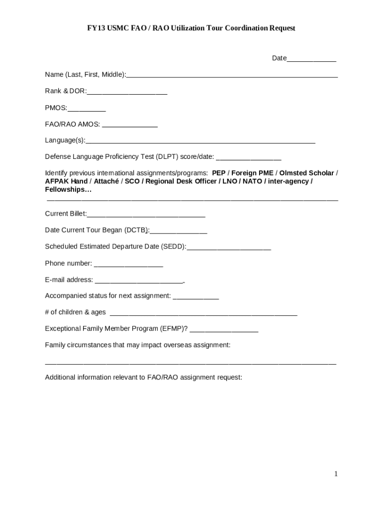 FAO & RAO Utilization Tour Doc Template | pdfFiller