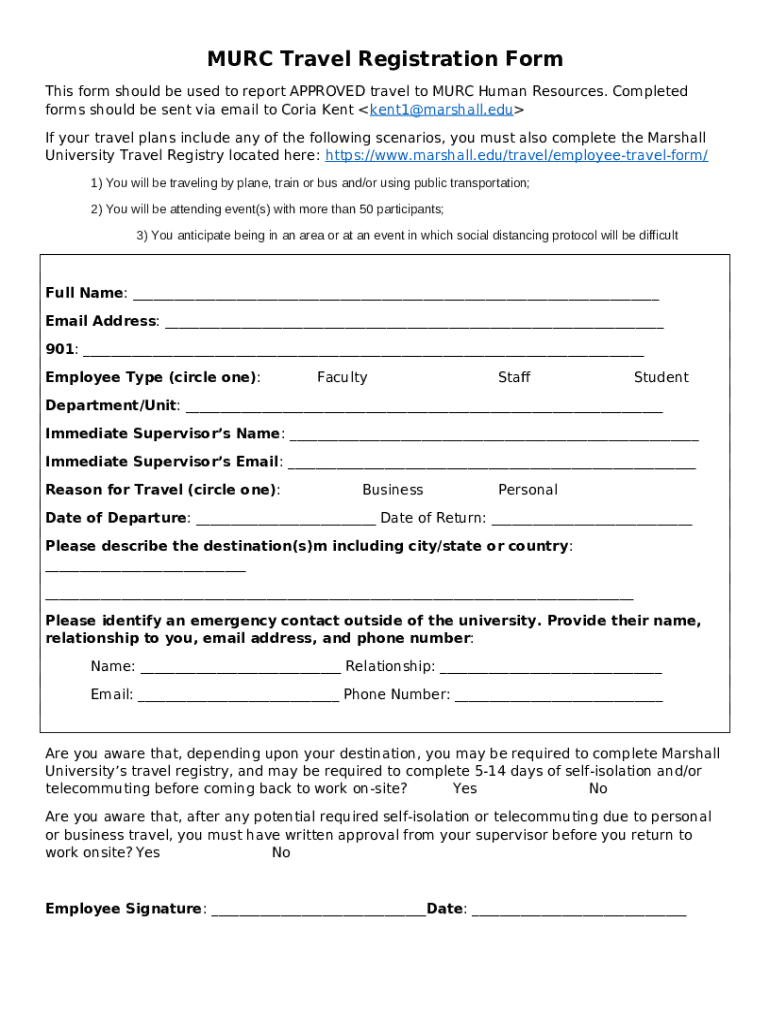 Faculty and Staff Pre-Travel Doc Template | pdfFiller