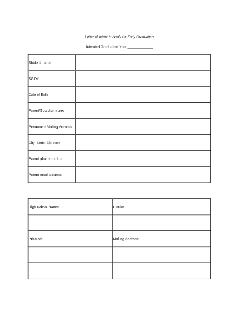 Early Graduation Program Student Letter of Intent ... Doc Template ...