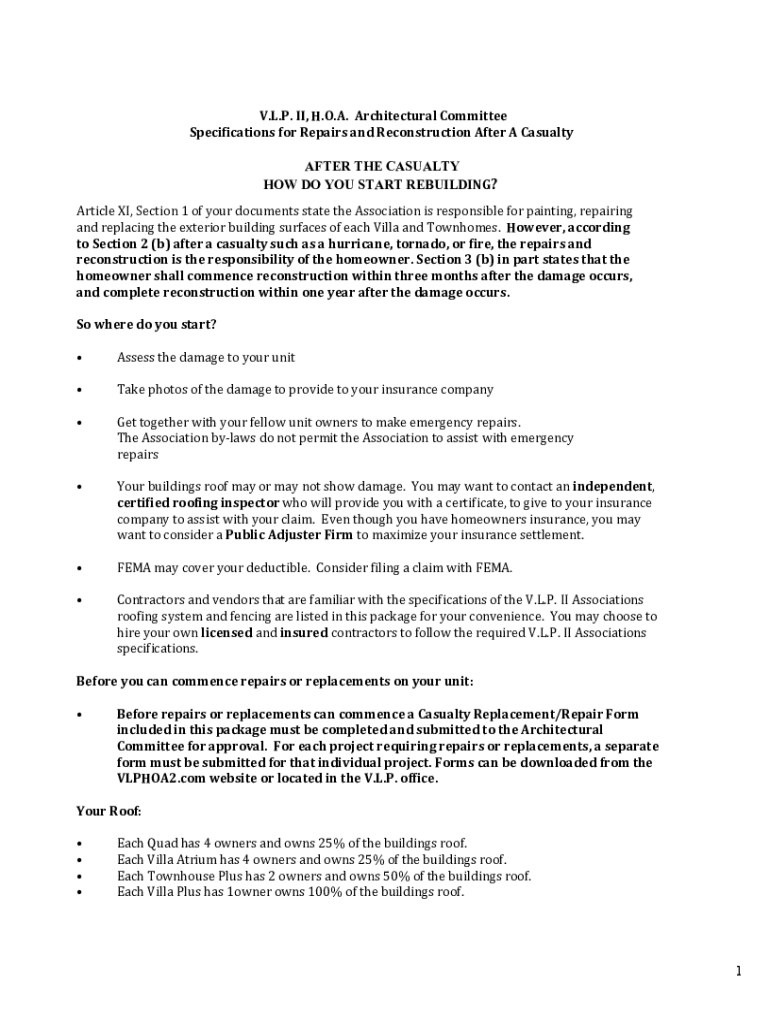 Fillable Online 1 V.L.P. II, H.O.A. Architectural Committee ...