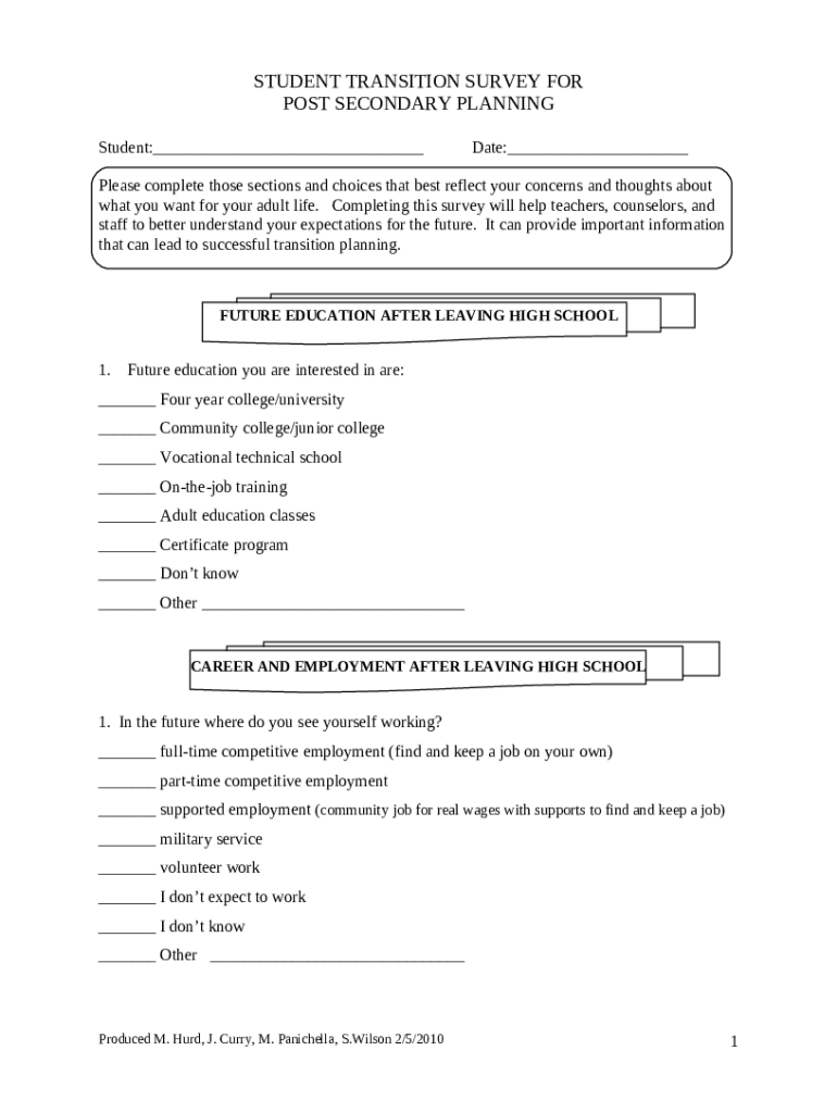 Student Services & Special Education / Transition Planning ... Doc ...