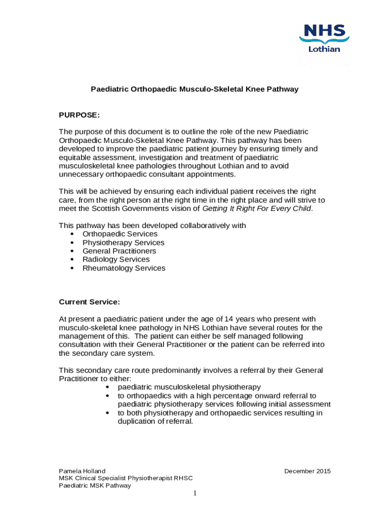 Knee Care PathwayDepartment of Orthopaedic Surgery Doc Template | pdfFiller