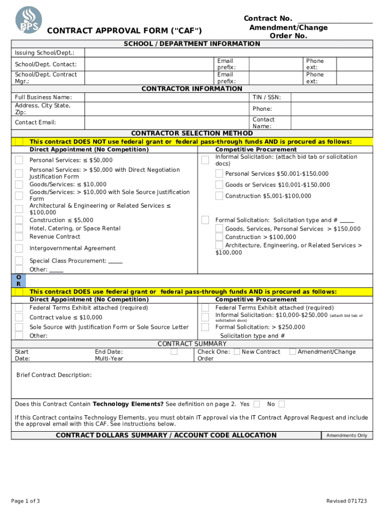 Contract Approval (CAF) Doc Template | pdfFiller