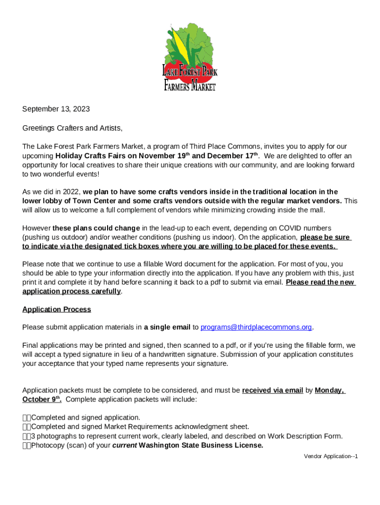 LFP Holiday Crafts Fair Application & Vendor Agreement 2023 Doc ...