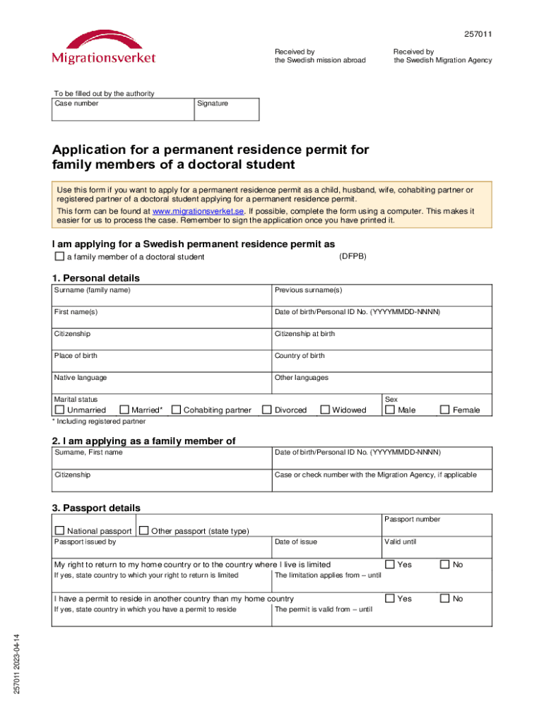Fillable Online Application for a permanent residence permit for family ...