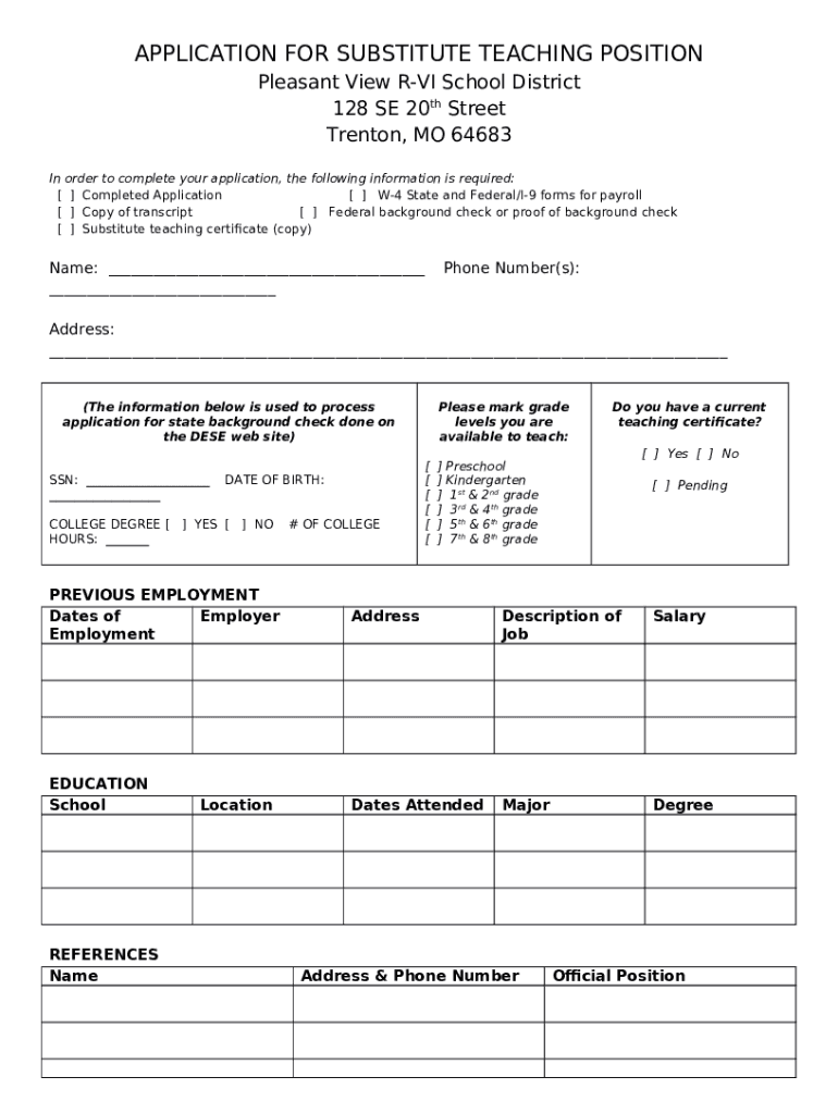 Sample Application for Substitute Teacher - Connect Suite Doc Template ...