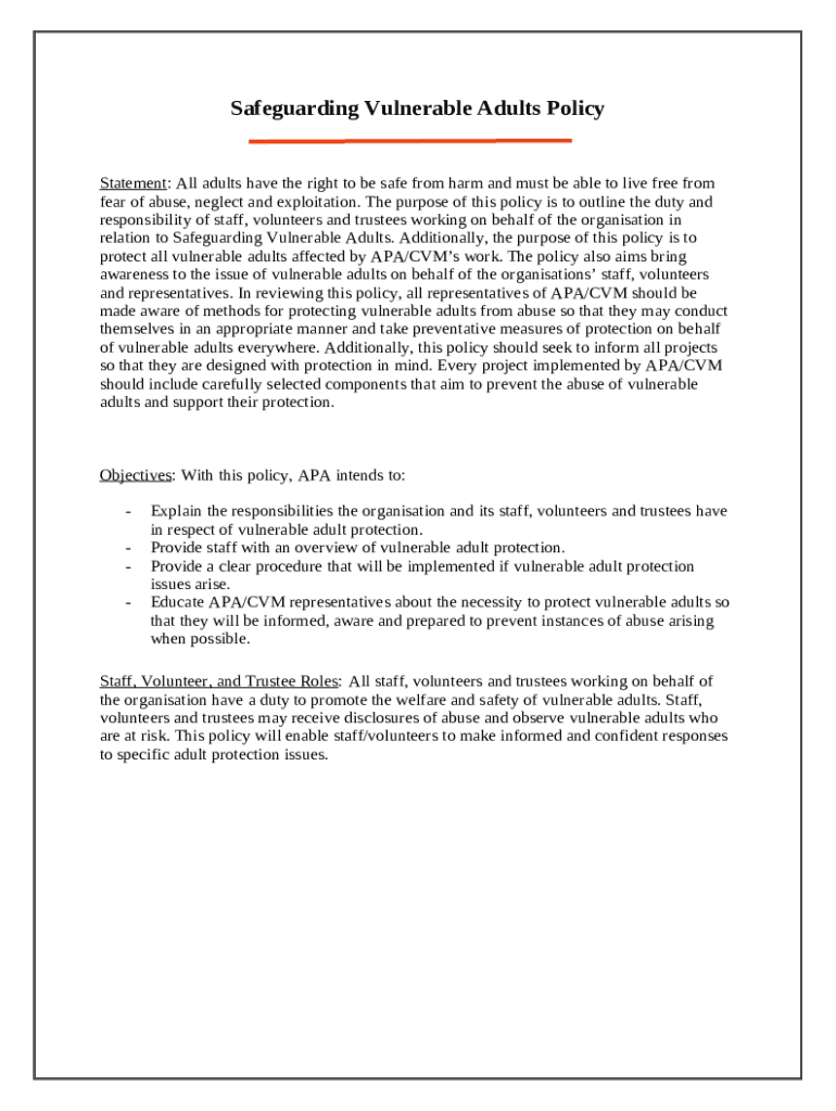 Safeguarding Vulnerable Adult Policy Statement - READ Foundation Doc ...