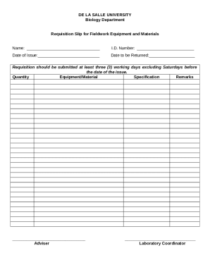 Requisition Slip for Fieldwork Equipment and Materials Doc Template ...