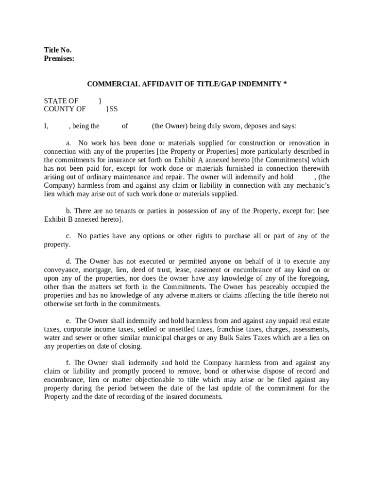 Online COMMERCIAL AFFIDAVIT OF TITLE/GAP ... Doc Template | pdfFiller