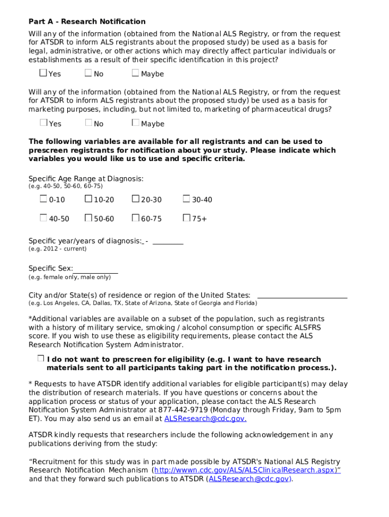 ALS Registry Research Application (Part A). ALS Registry Research ...