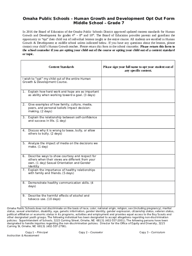 HGD 7th Grade Opt Out Doc Template | pdfFiller
