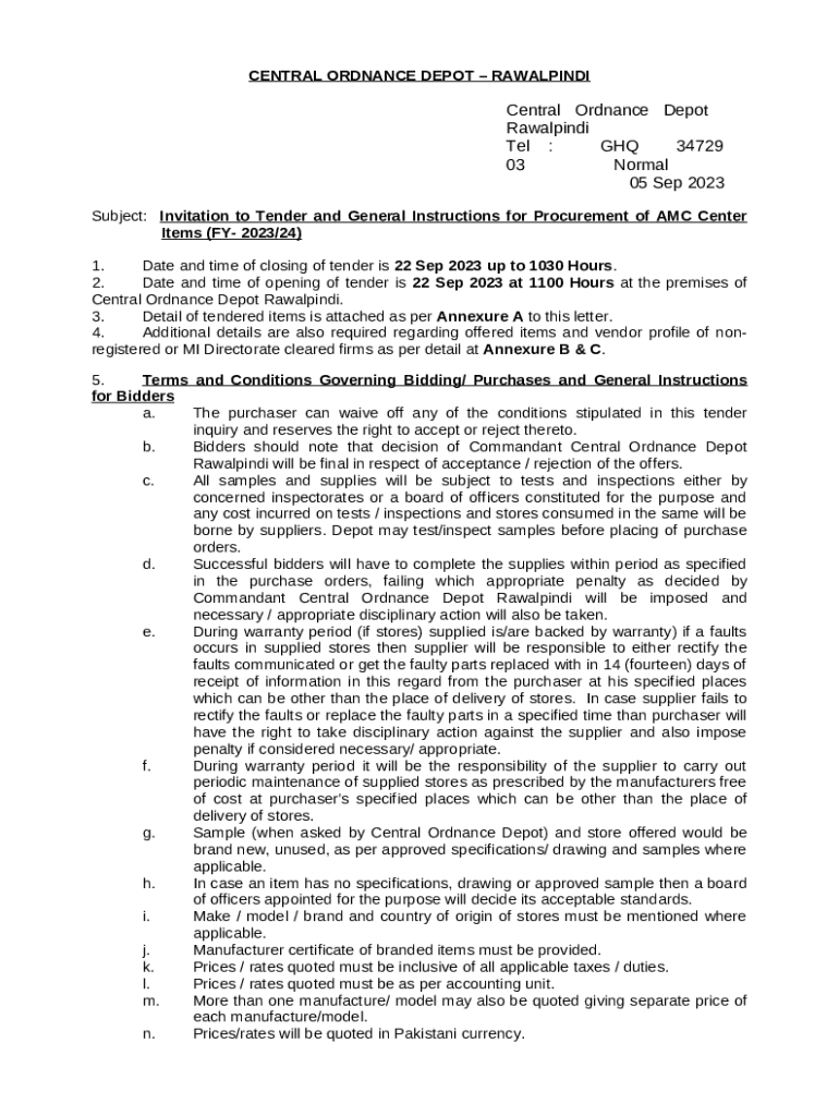 CENTRAL ORDNANCE DEPOT - RAWALPINDI Doc Template | pdfFiller