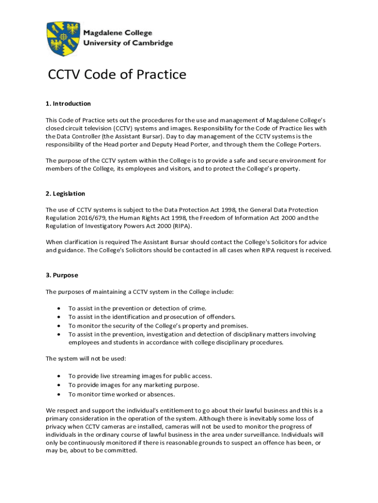 Fillable Online Code of Practice for Operation of CCTV Enforcement ...
