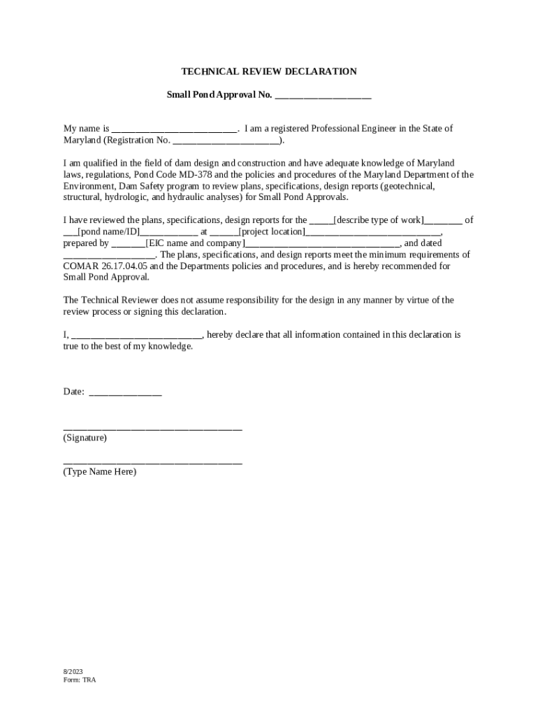 Technical Review Affidavit - mde maryland Doc Template | pdfFiller