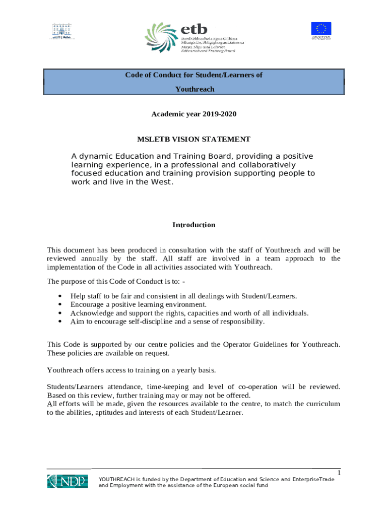 Code of Conduct for Student/Learners of Doc Template | pdfFiller