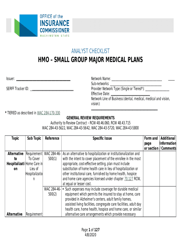 2021 HMO Small Group Health Plan Checklist. Checklist Doc Template ...