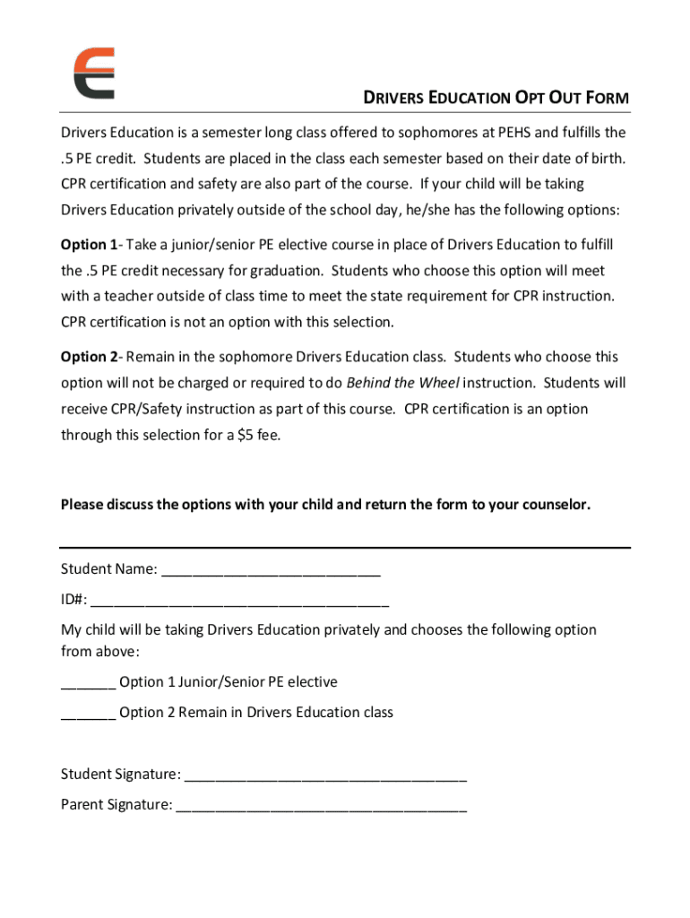 Fillable Online Drivers Education Opt Out Form Fax Email Print - pdfFiller