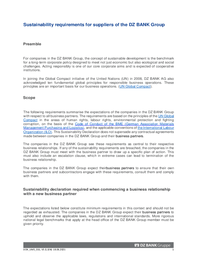 Fillable Online Sustainability criteria for suppliers of the DZ BANK Group Fax Email Print ...