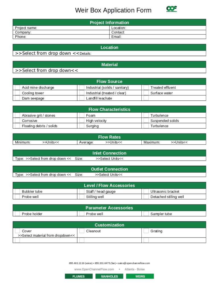 Openchannelflow Weir Box Application . Application for Weir Boxes Doc ...
