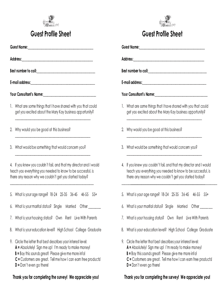 Fillable Online Guest Profile Sheet Fax Email Print - pdfFiller