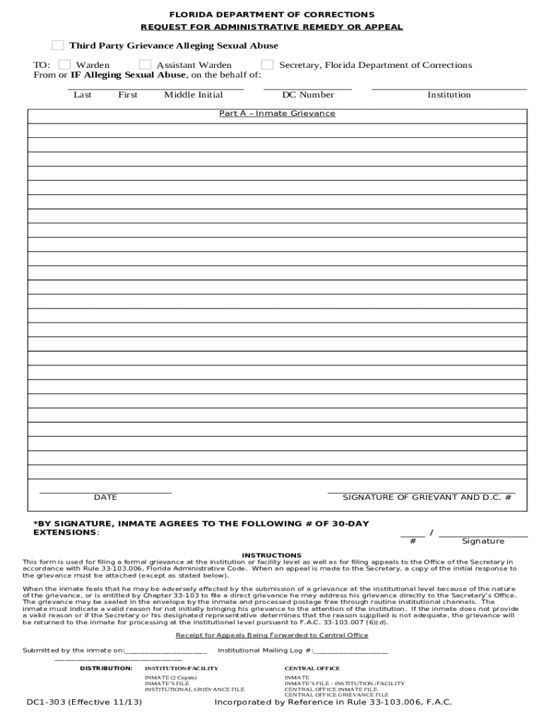 DC1-303 Request for Administrative Remedy or Appeal (Revised 11/13) Doc ...