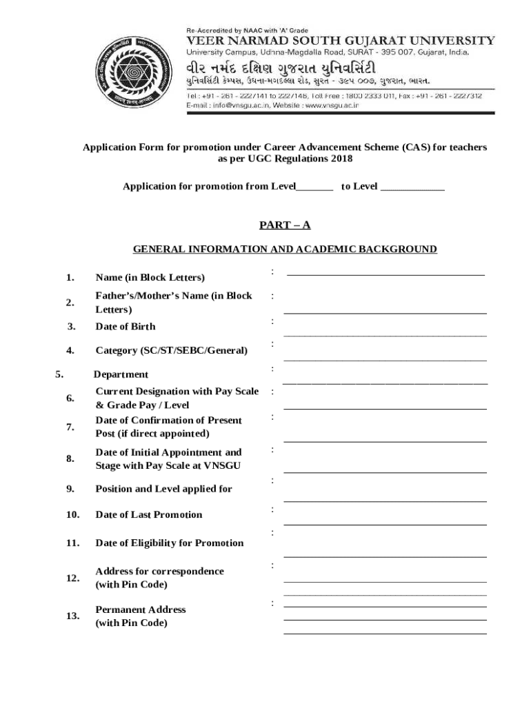 CAS Application for Teacher UGC Regulation 2018 Doc Template | pdfFiller