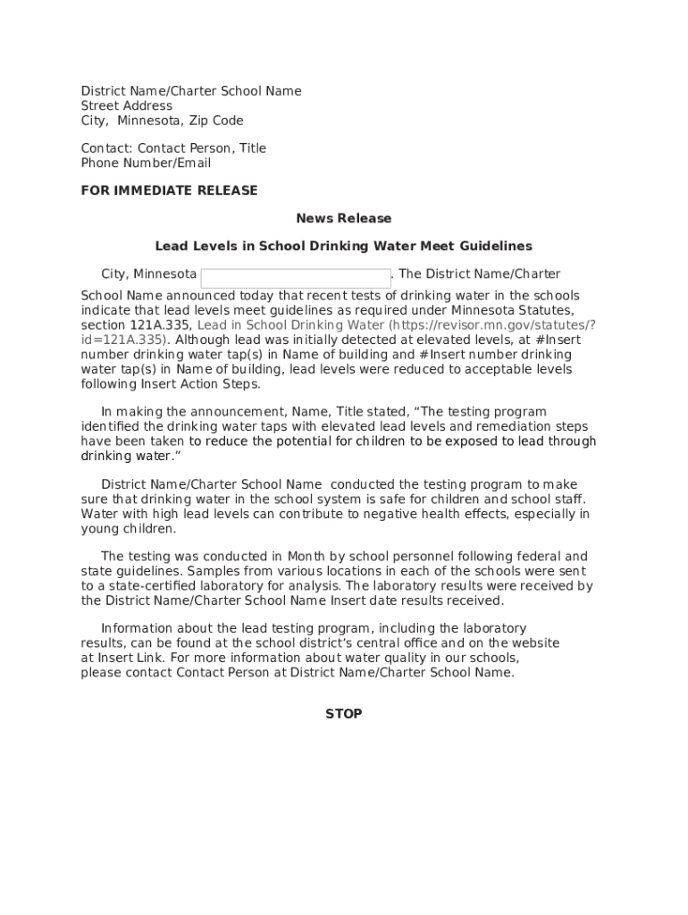 Sample Lead Press Release Doc Template | pdfFiller
