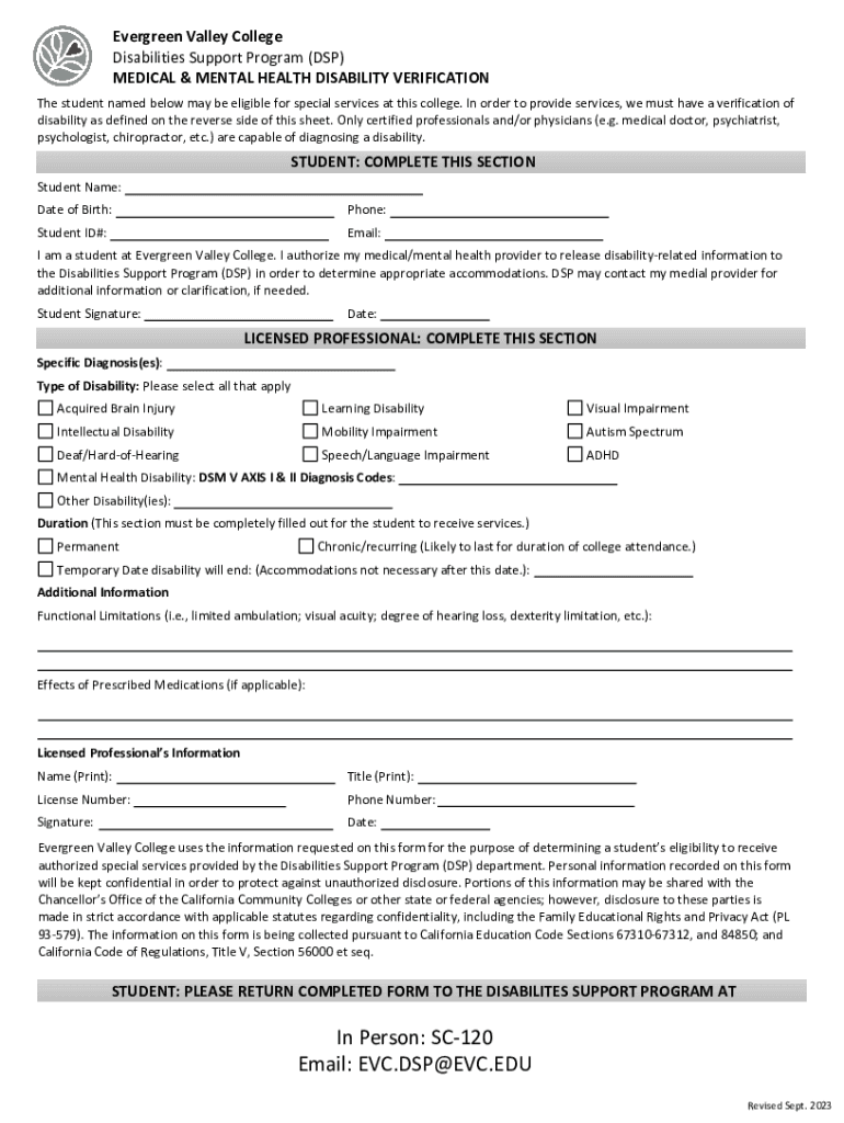 Fillable Online EVC-medical-mental-health-disability-verification-form ...
