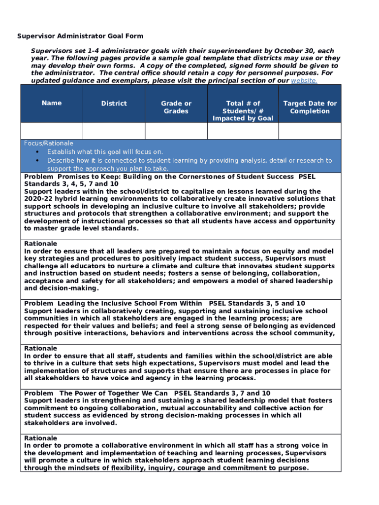 Guidance and Optional Goal-Setting Template Doc Template | pdfFiller