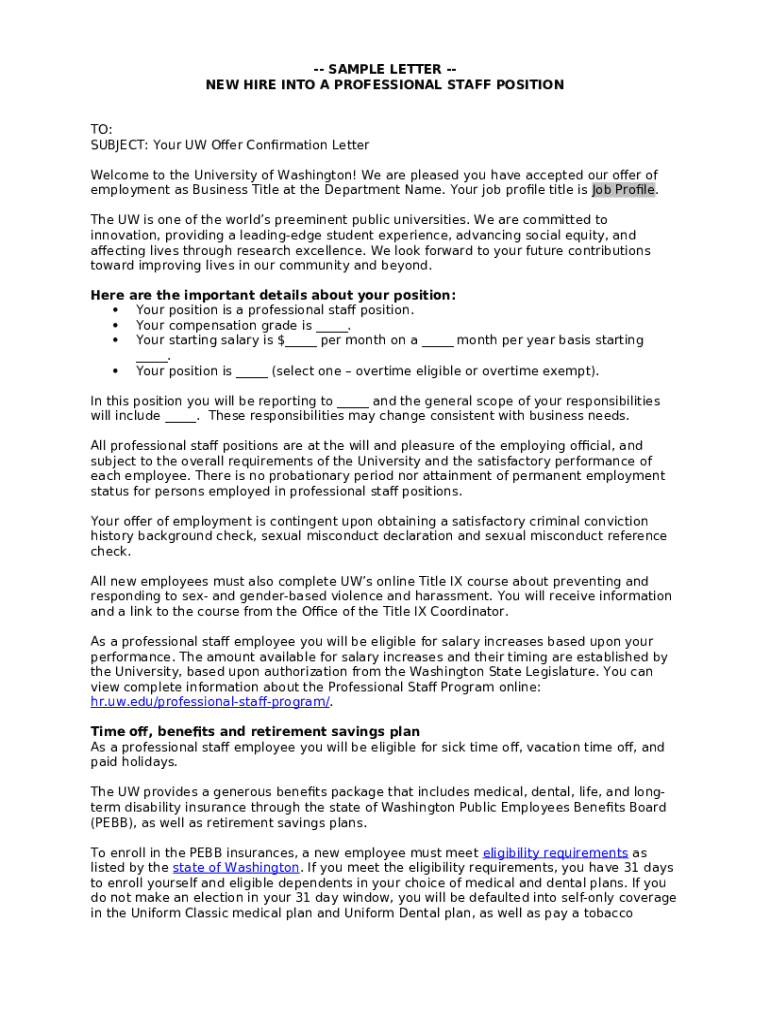 TemplateProfessional Staff Offer Letter Doc Template | pdfFiller