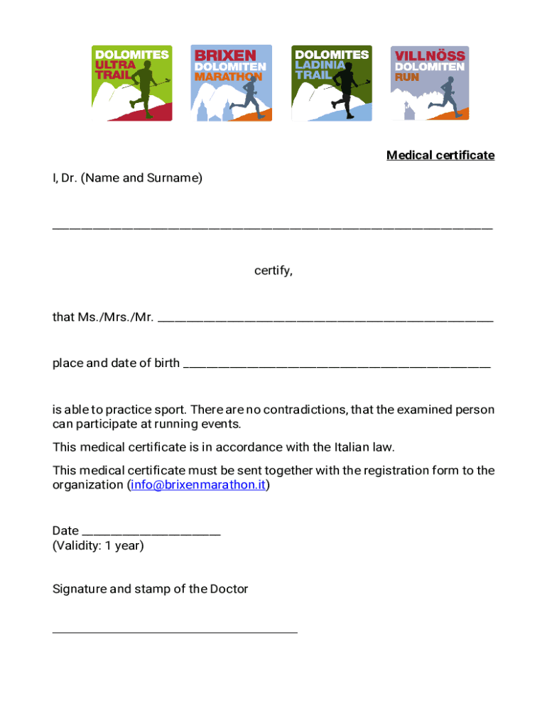 Fillable Online Medical Certificate of fitness to practice competitive ...