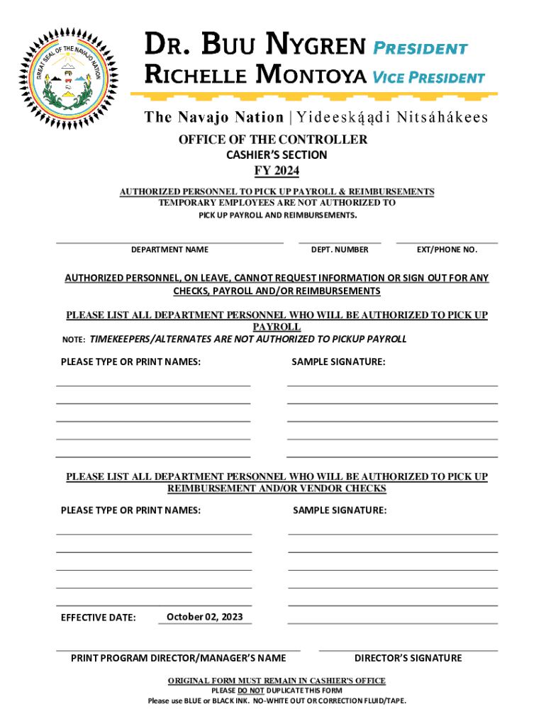 Fillable Online Cashiers Authorization Form FY 2024 Fax Email Print ...