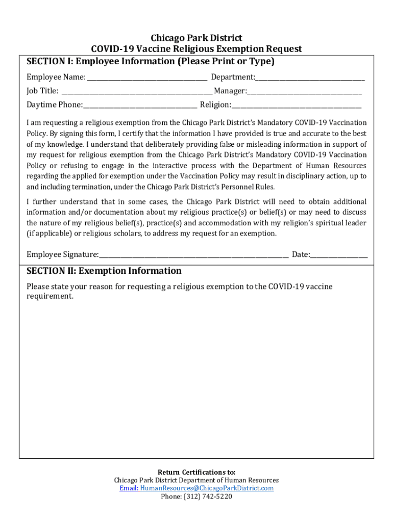 Fillable Online Vaccine Religious Exemption Request Form. ... Fax Email ...