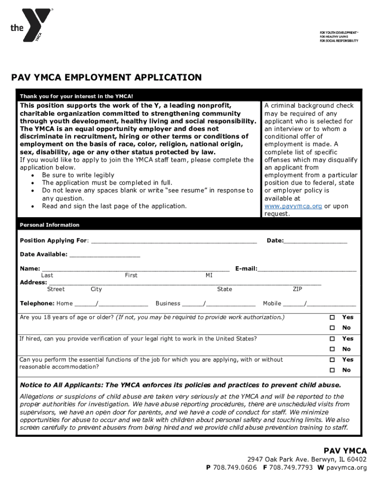 Fillable Online Fillable Online Sample Employment Application - Pav ...