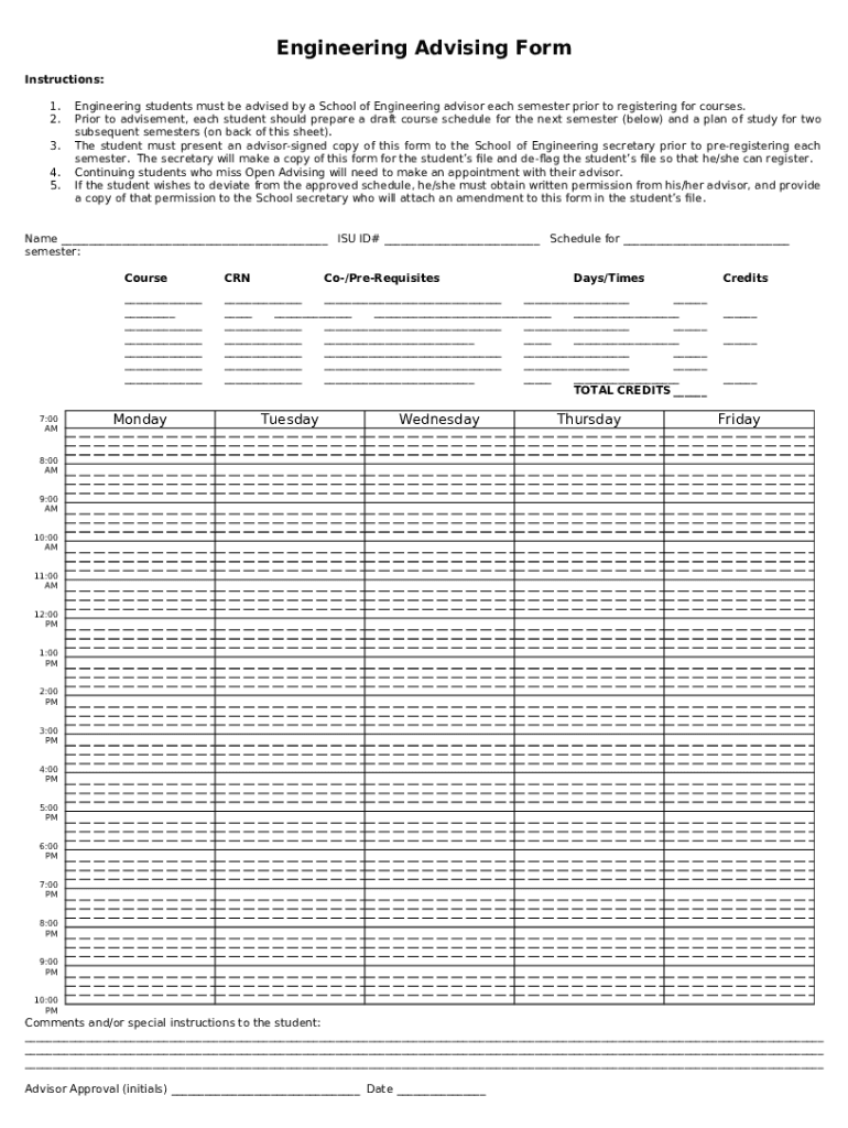 College of Engineering Advising Doc Template | pdfFiller