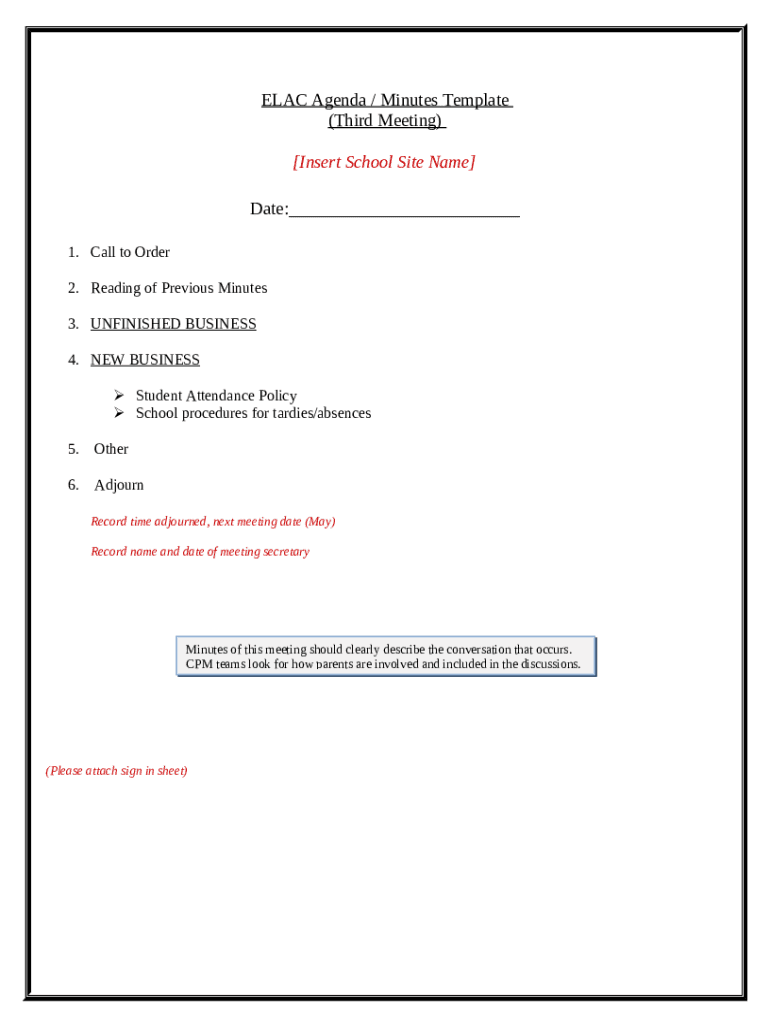 ELAC Agenda Template (SecondMeeting) Doc Template | pdfFiller