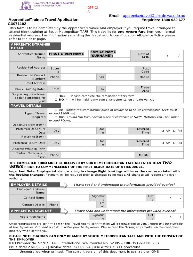 CX071102 A&T Travel Application Doc Template | pdfFiller