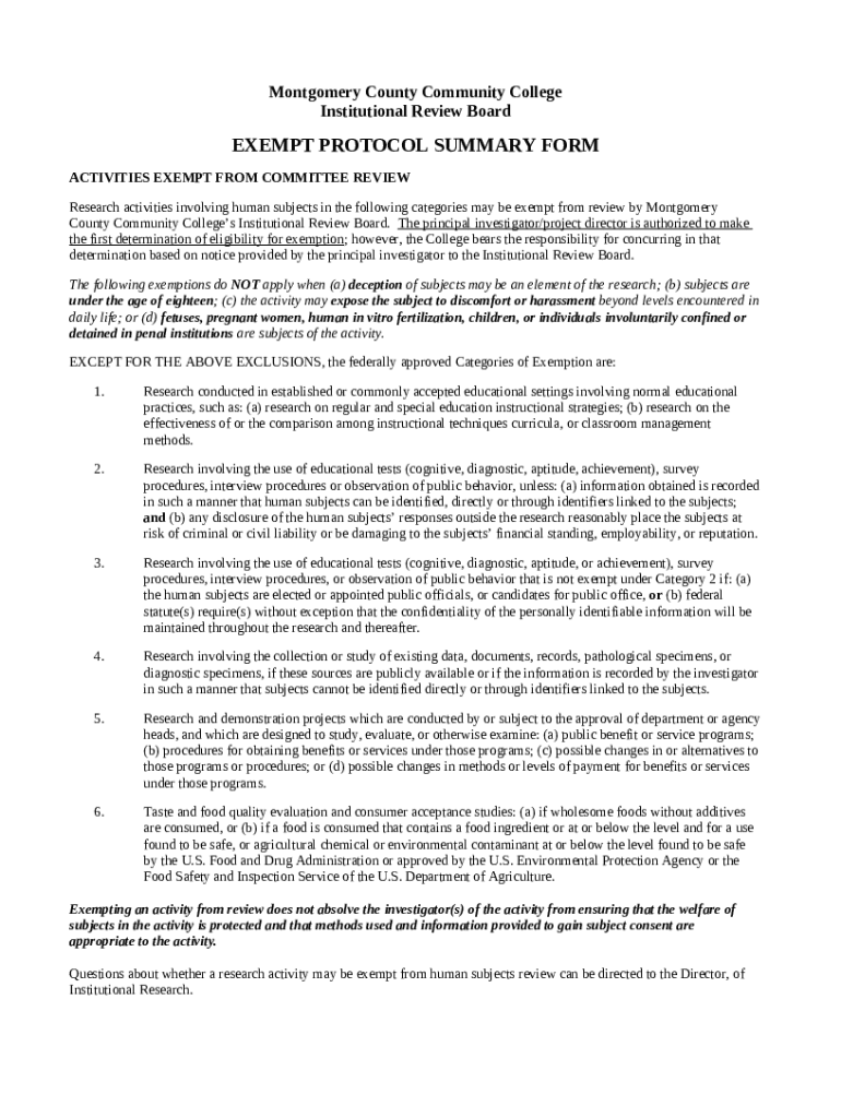 IRB Guidelines: Exemptions - Research Doc Template | pdfFiller