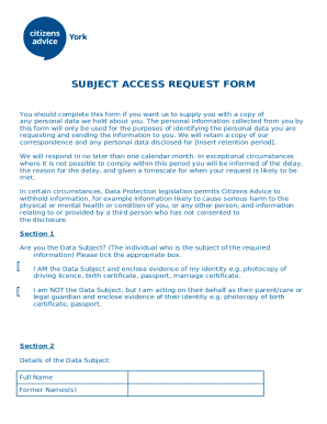 GDPR Subject Access Request NO Doc Template | pdfFiller