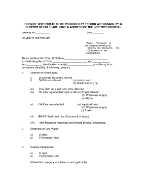 Fillable Online Annexure- I Form-V Certificate of Disability (In cases of ... Fax Email Print ...