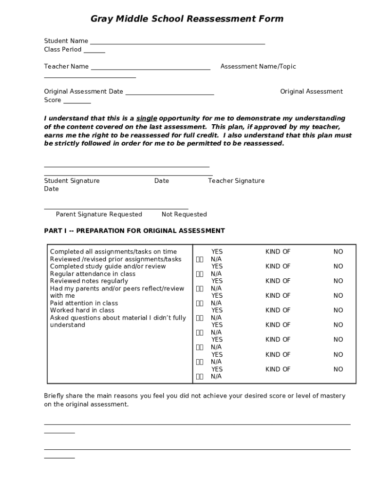 Gray Middle School Reassessment Doc Template | pdfFiller